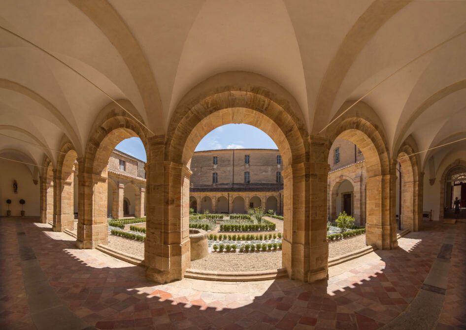 Sainte-Marie de Lagrasse abbey seen from the sky